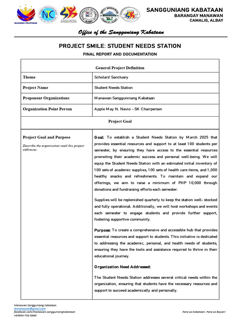 Project Smile - Student Needs Station - Reports and Documentations ...