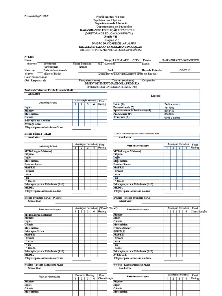 Formulário DepEd 137-E: Registro Escolar | PDF
