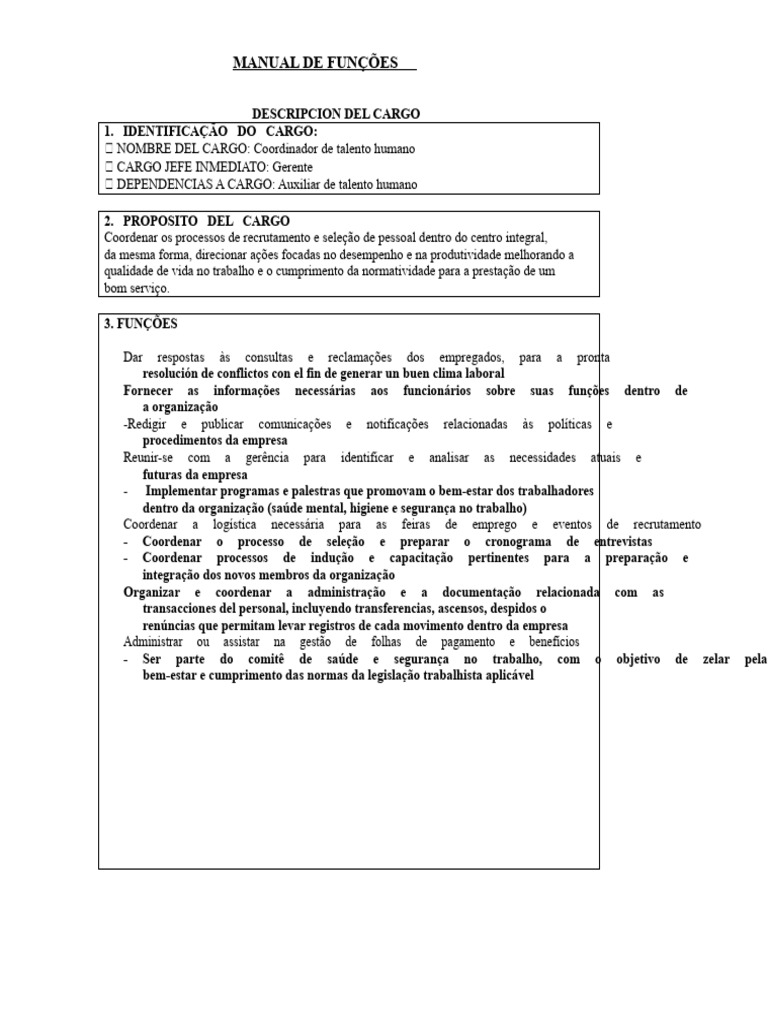 MANUAL DE FUNÇÕES coordenador de talento | PDF | Recrutamento