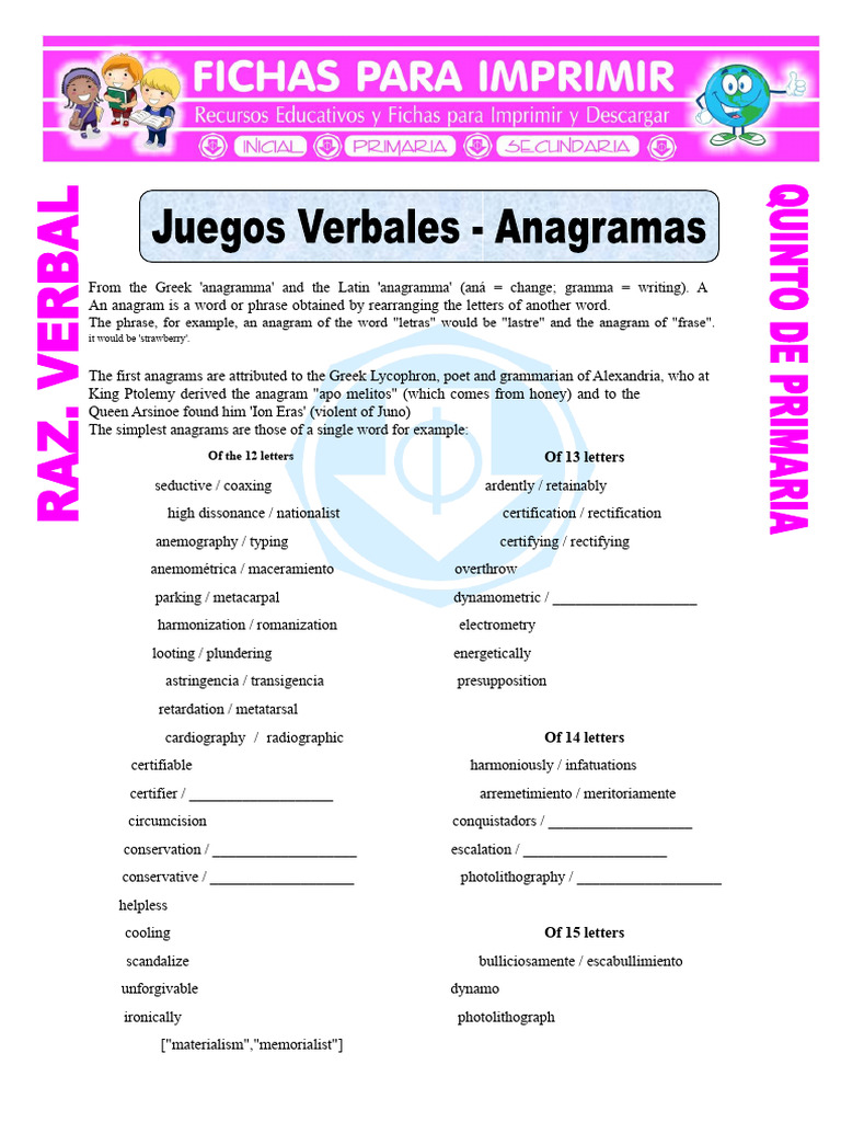 Verbal Games For Fifth Grade | PDF