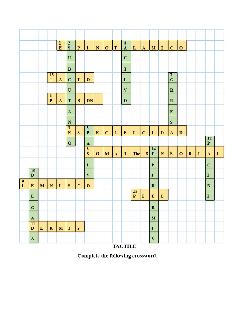 Crossword Sensory Perception | PDF | Somatosensory System | Senses