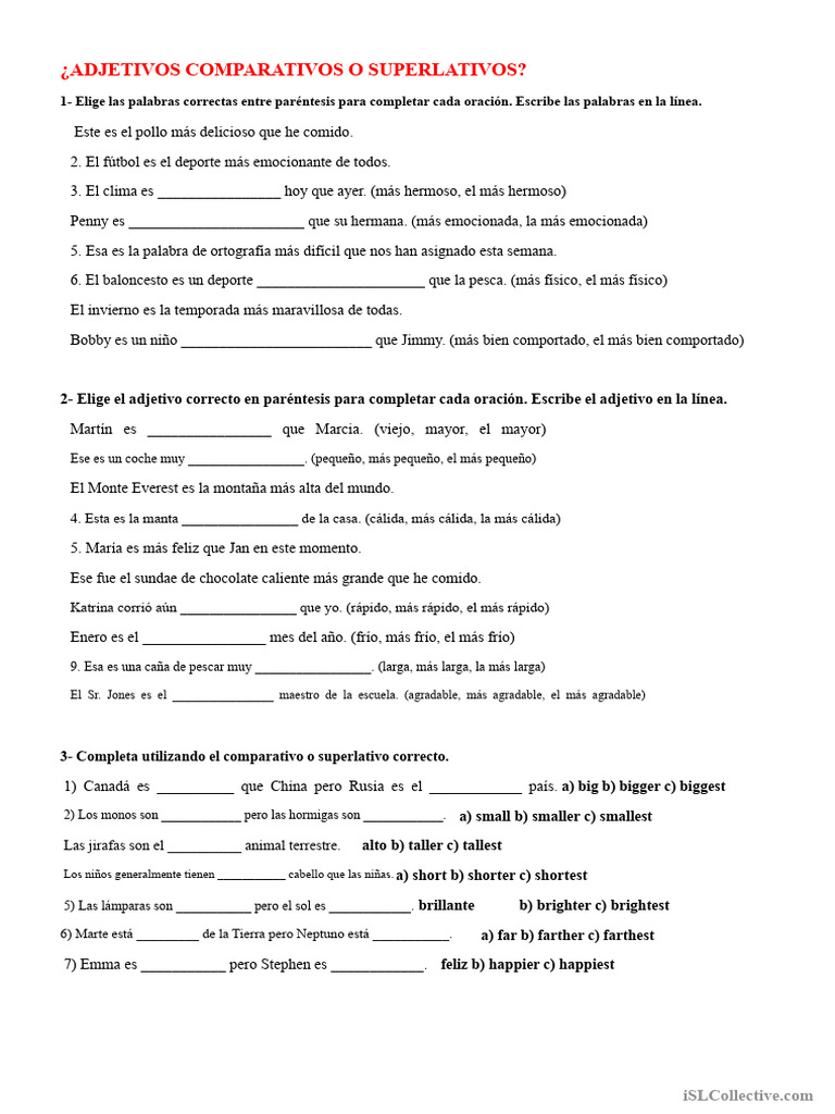 Adjetivos Comparativos y Superlativos | PDF