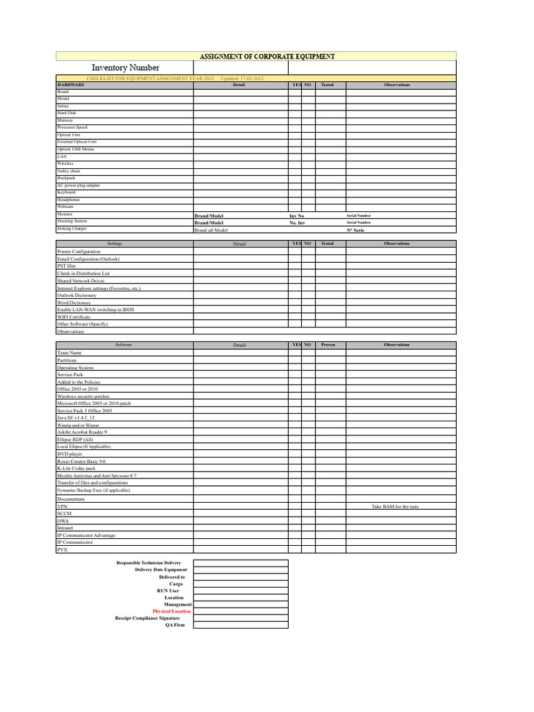 Corporate Equipment Assignment Checklist | PDF | Laptop | Usb