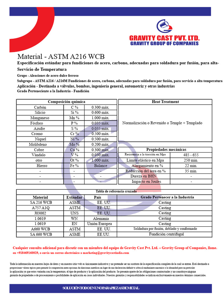 Especificación de Material ASTM A216 WCB | PDF | Acero | Aleación