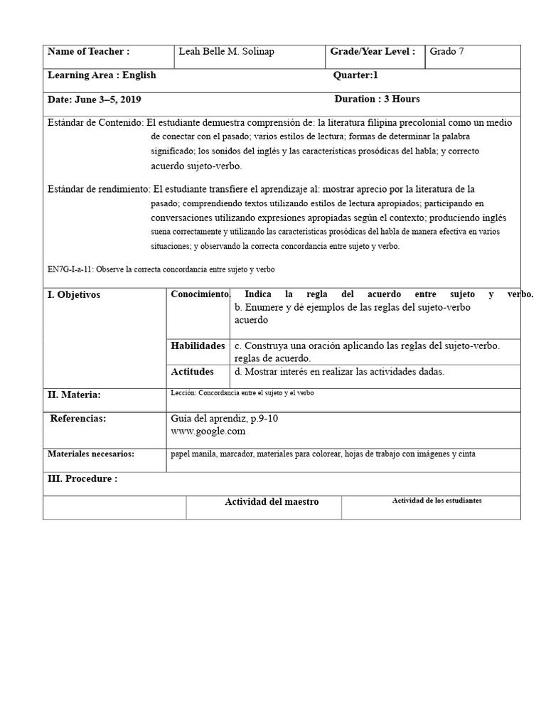 Regla de Concordancia Sujeto-Verbo LP 1 | PDF | Asunto (gramática) | Verbo