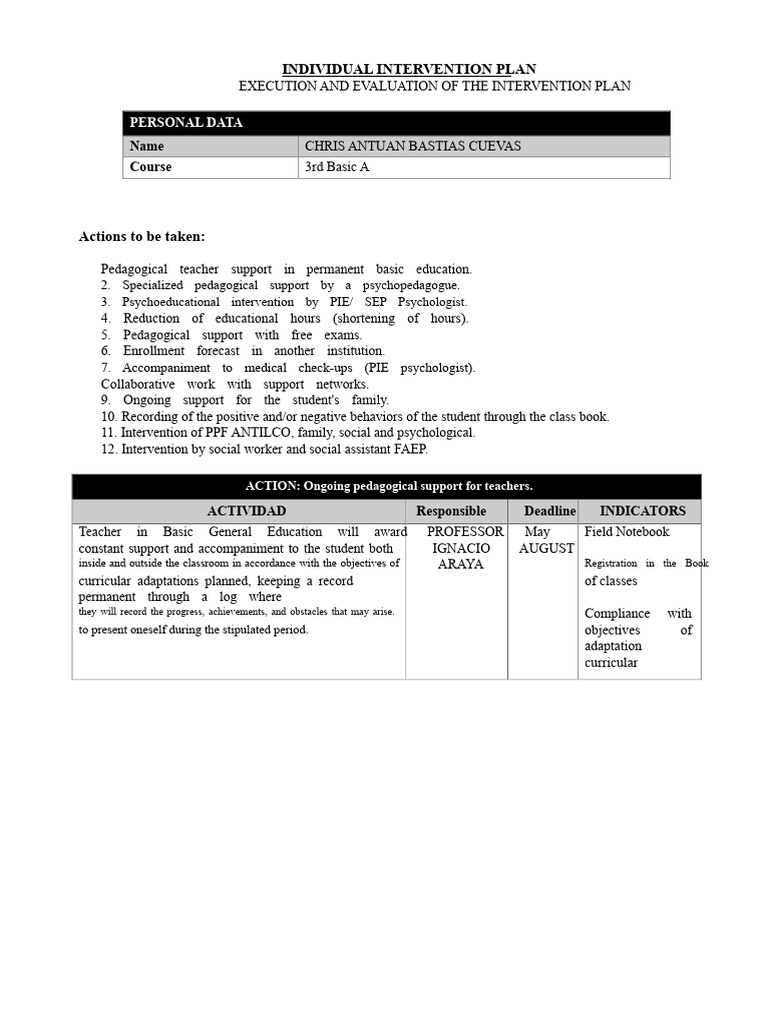 Individual Intervention Plan Overview | PDF | Psychologist ...