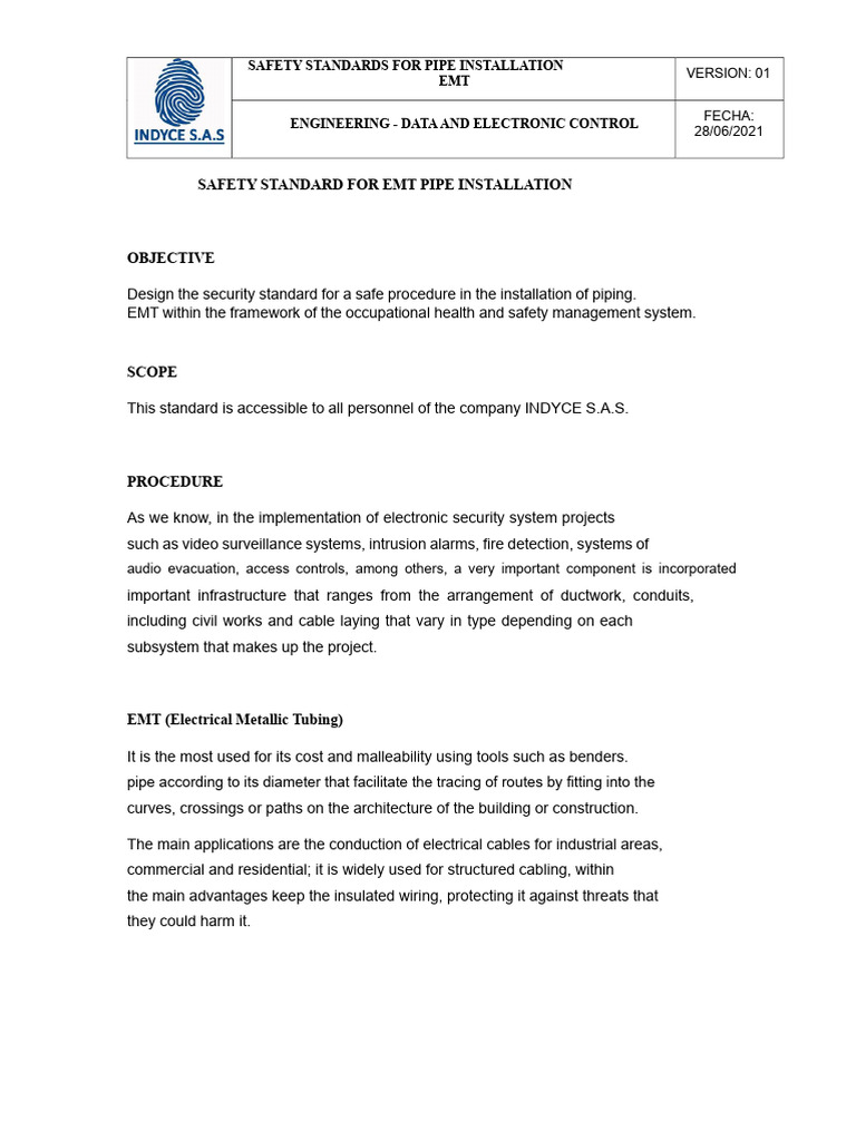 Safety Standard For EMT Pipe Installation | PDF | Electrical Wiring ...