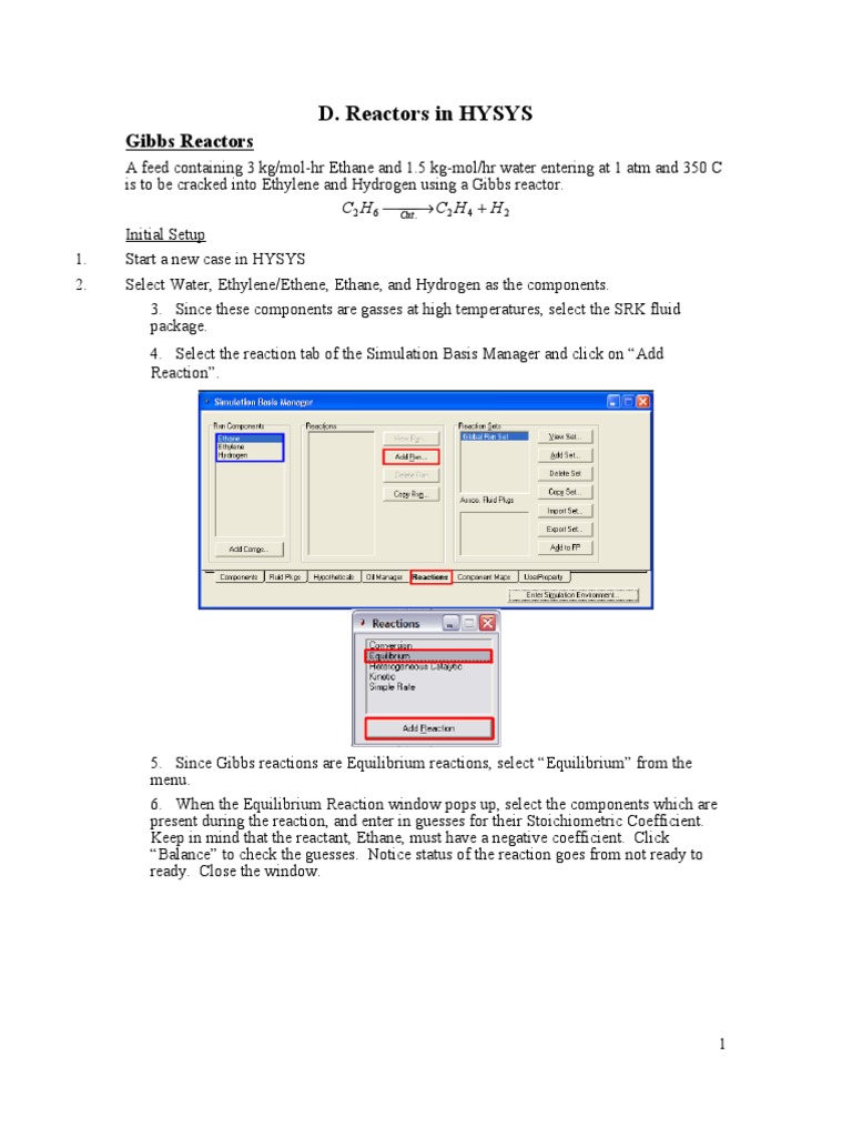 Gibbs Reactor Setup in HYSYS | PDF | Chemical Equilibrium | Chemical ...