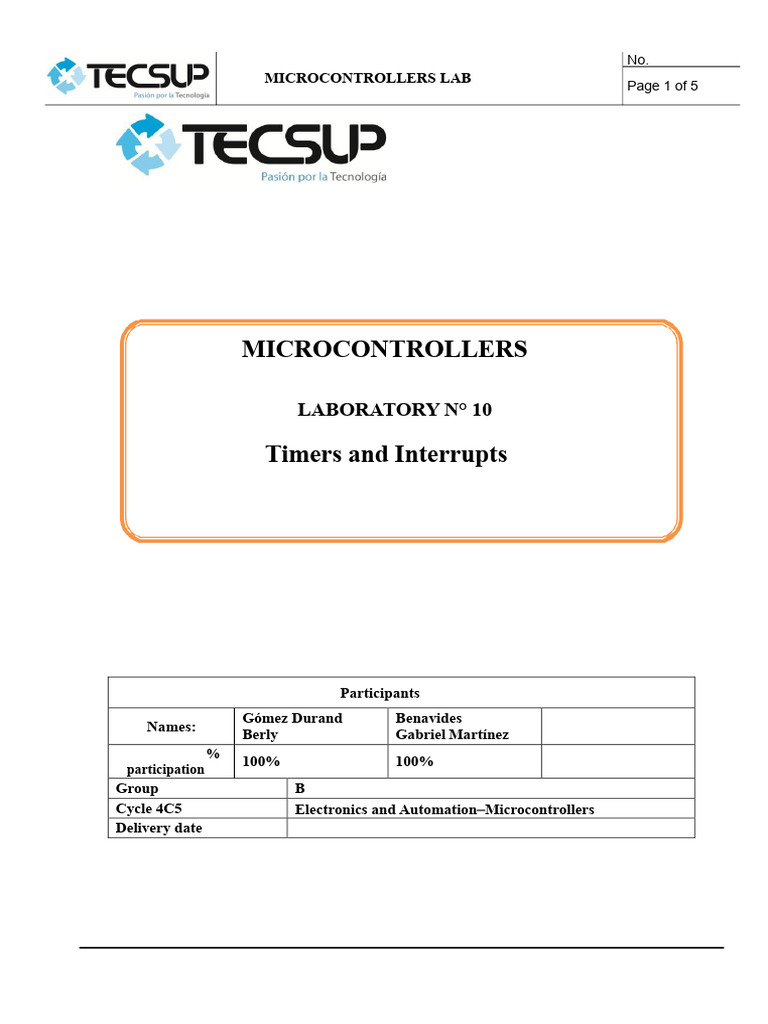 Lab 10 Timer and Interruptions V2 | PDF | Microcontroller | Timer