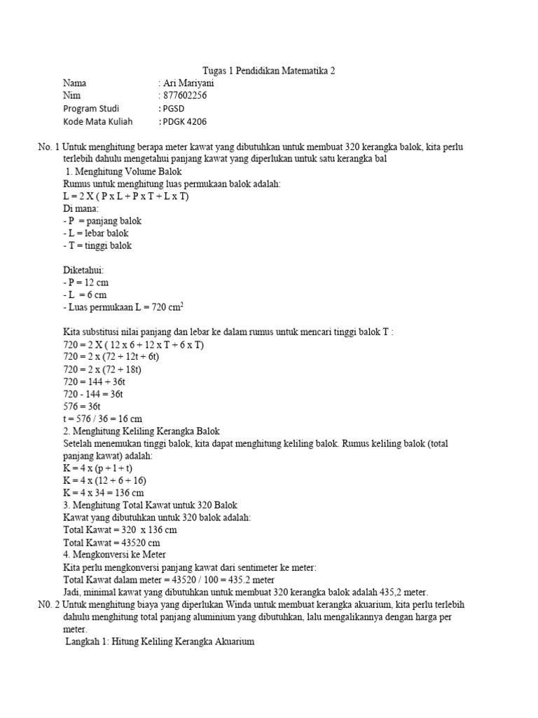 Tuga 1 Pendidikan Matematika 2 | PDF