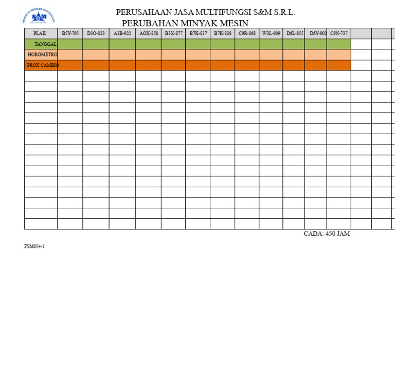 Fsm054 Format Perubahan Minyak Mesin | PDF