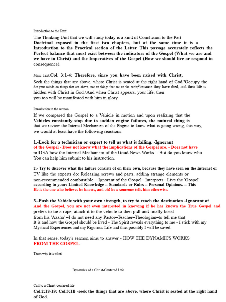 The Dynamics of A Christ-Centered Life - Col. 3:1-4 | PDF | Jesus ...