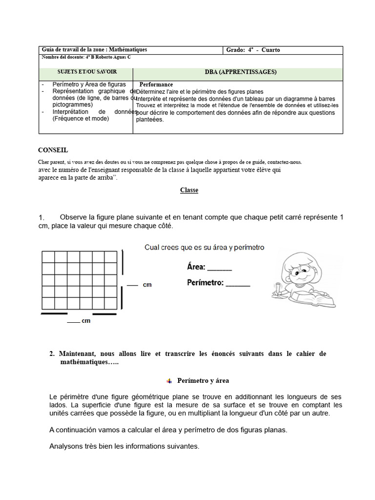 Plan de Classe: Périmètre, Aire Des Figures Planes | PDF