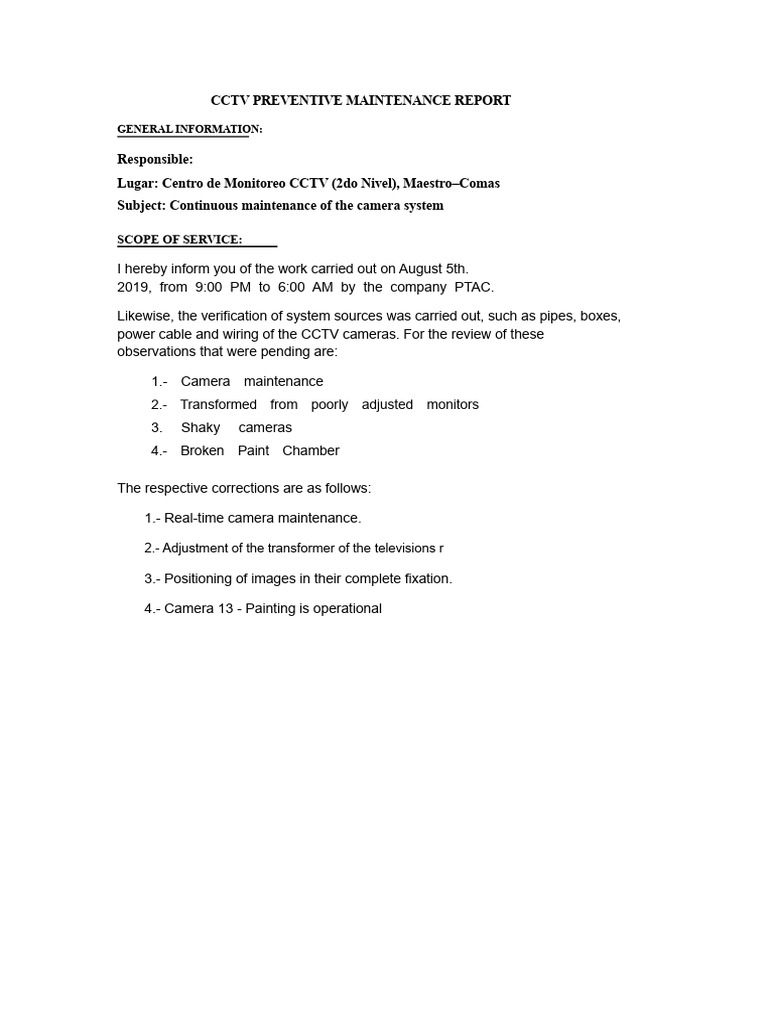 CCTV Maintenance Report Summary | PDF