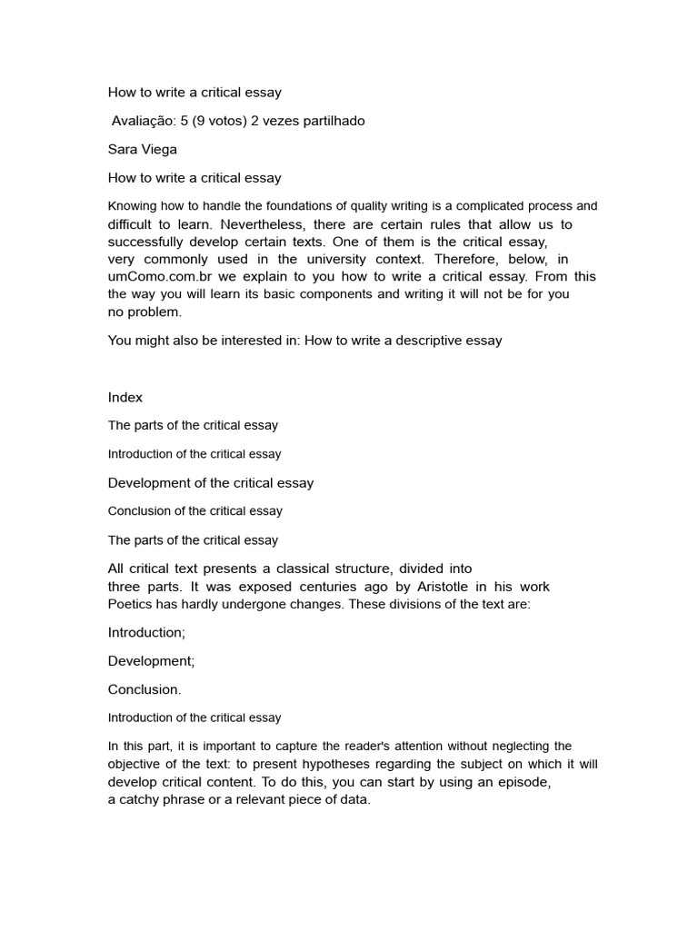 How To Write A Critical Essay | PDF | Essays | Cognitive Science