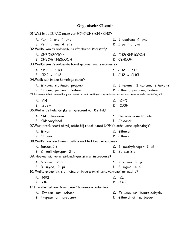 Organische Chemie MCQ (Voor Examen) | PDF