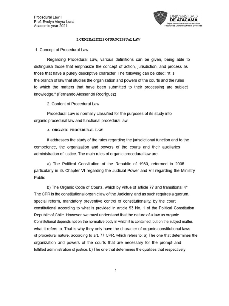 Note No. 1 Generalities - Organic Procedural Law - Evelyn Vieyra Luna ...