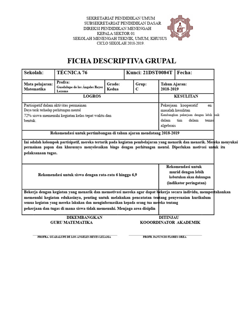 Contoh Lembar Deskriptif Untuk Sekolah Menengah | PDF
