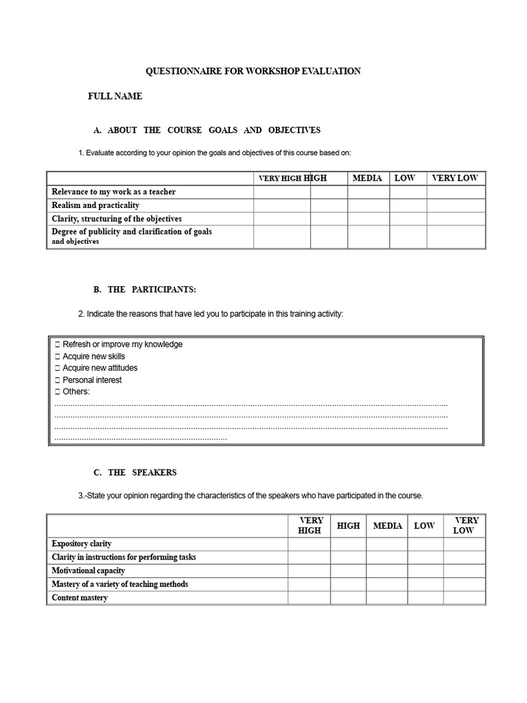 Workshop Evaluation Questionnaire | PDF | Methodology | Teachers
