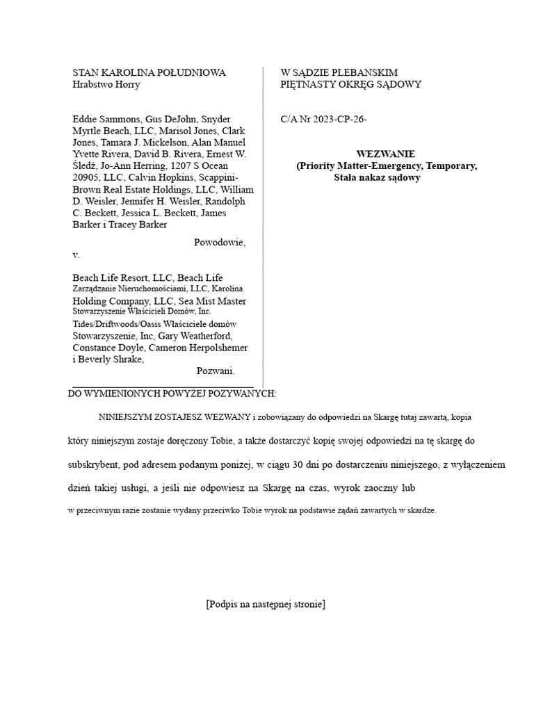 Pozew przeciwko Sea Mist Resort | PDF