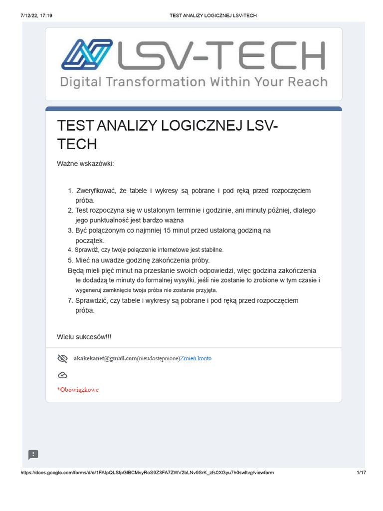 Test Analizy Logicznej Lsv-tech | PDF