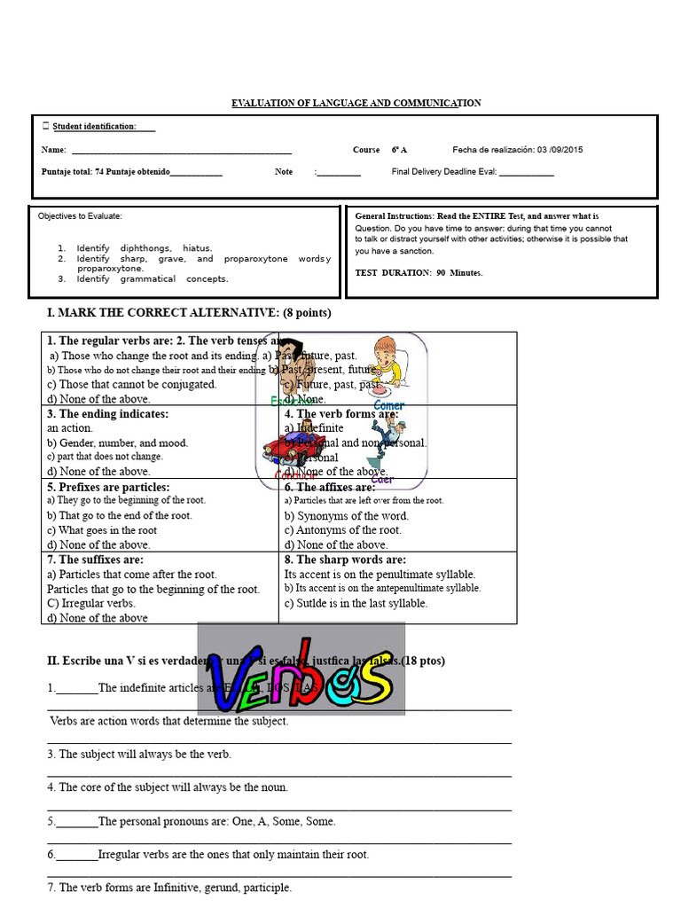 Proparoxytone Word Evaluation Test | PDF | Verb | Grammatical Conjugation