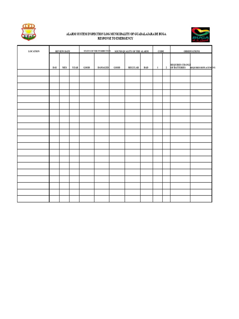 Alarm System Inspection Log Buga | PDF