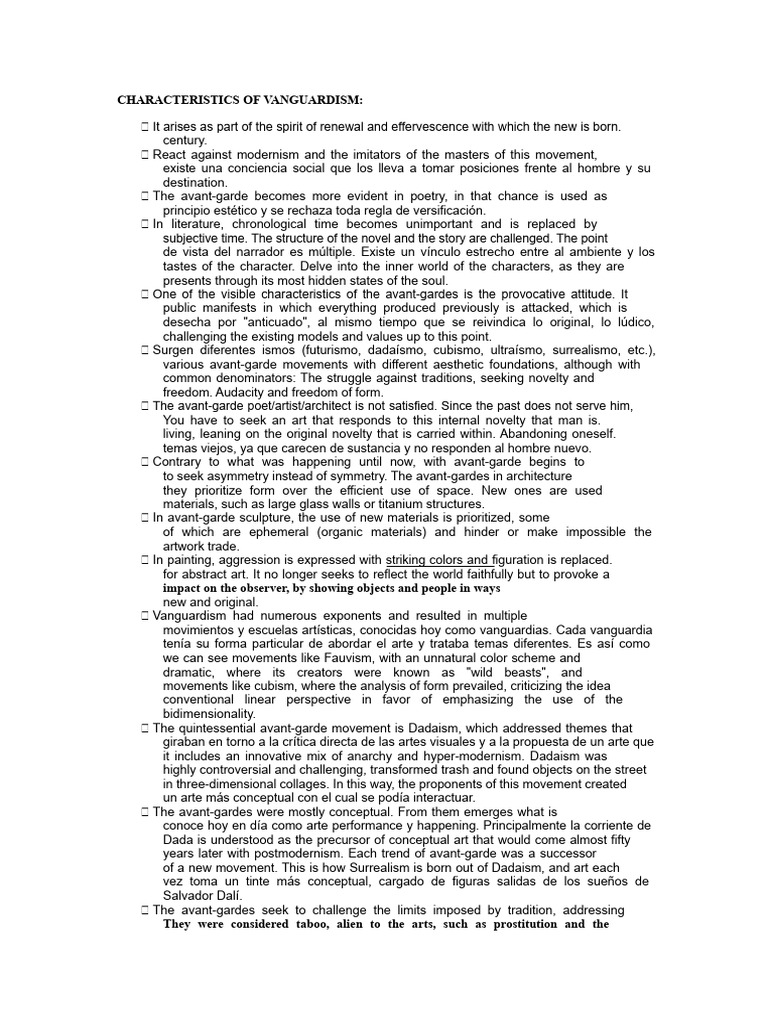 Characteristics of Vanguardism | PDF | Modernism | Avant Garde