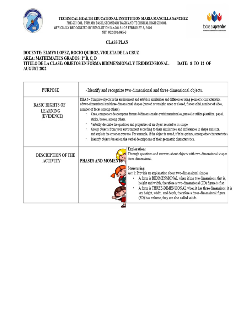 11. CLASS PLAN 1st GRADE BIDIMENSIONAL AND TRIDIMENSIONAL FORM | PDF ...