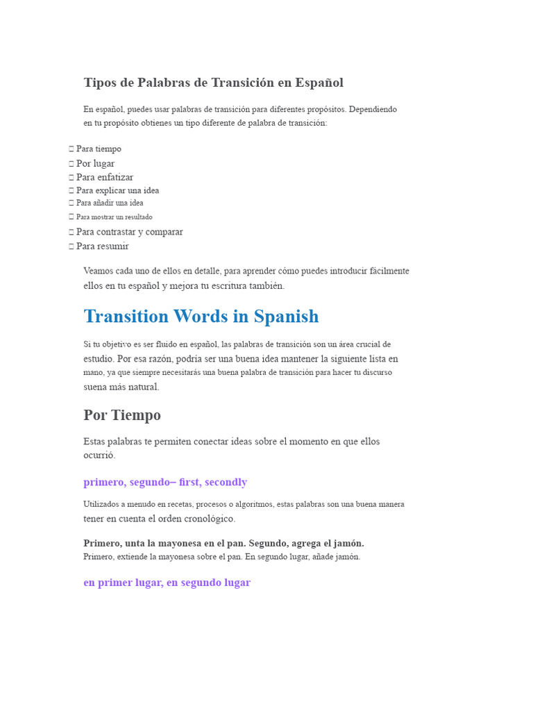 Palabras de Transición en Español | PDF