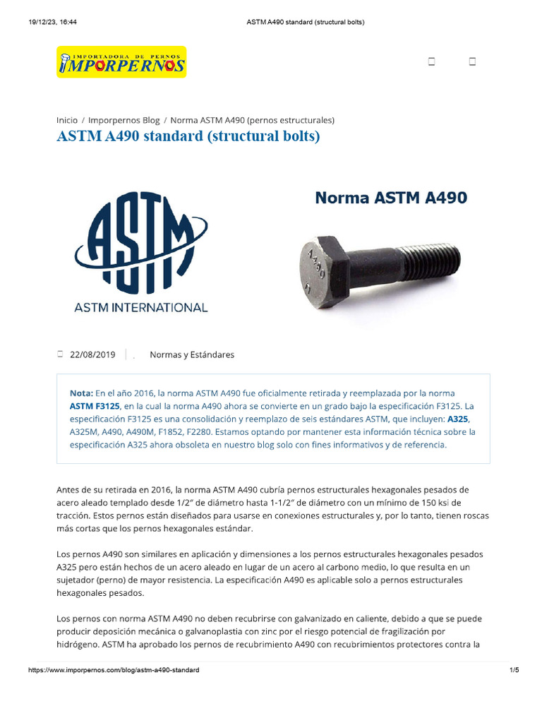 ASTM A490 Standard (Structural Bolts) | PDF