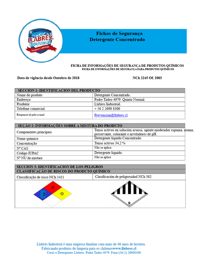 Ficha de Segurança - Detergente Industrial | PDF | Solubilidade | Química