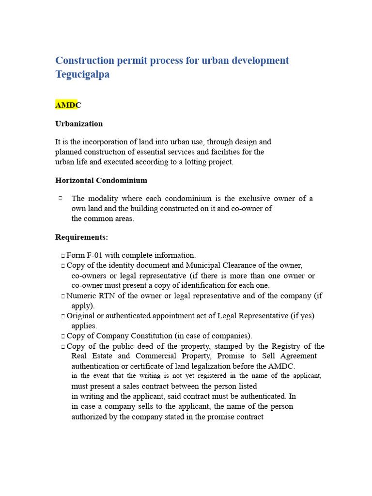 Construction Permit Process for Urban Development Tegucigalpa | PDF | Deed