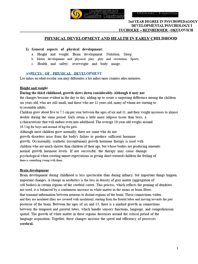 THIRD INFANCY - Physical Development and Health | PDF | Sleep | Brain