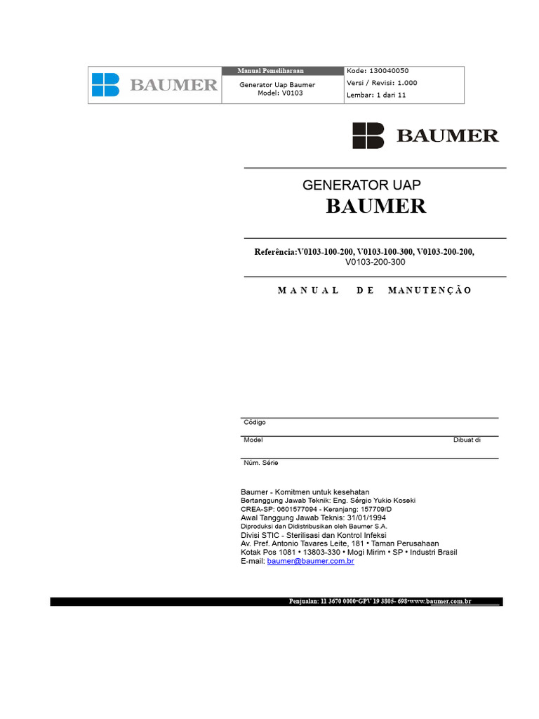 Manual Pemeliharaan Generator Uap Hi Vac II - Portugis | PDF