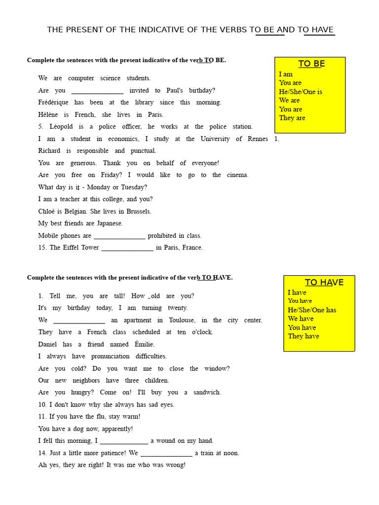 The Present Tense of The Verbs To Be and To Have | PDF | Language ...