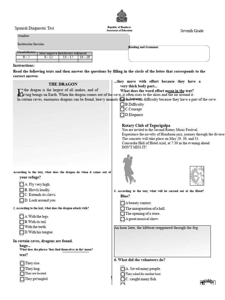 Diagnostic Test 7th Spanish (2011) | PDF