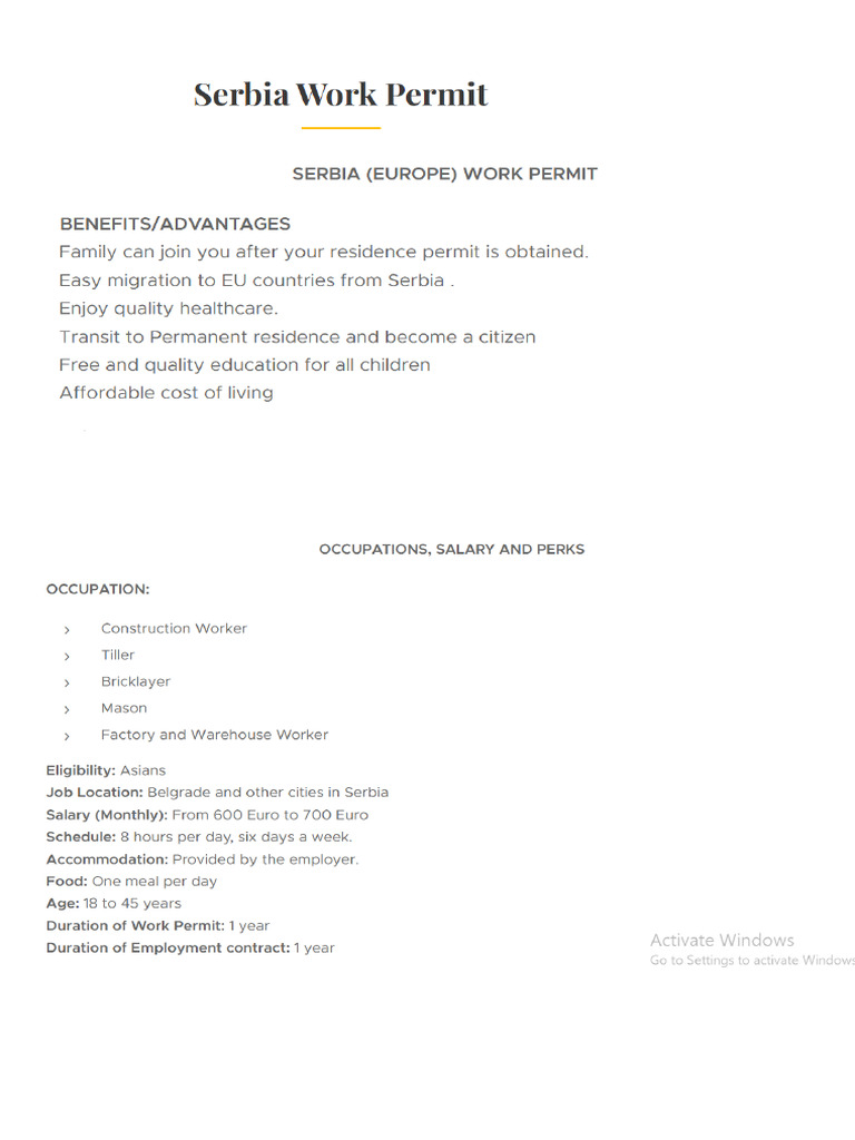 Serbia - Work Permit Way2work | PDF