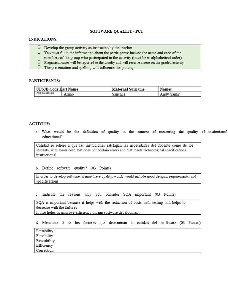 Software Quality PC1 | PDF
