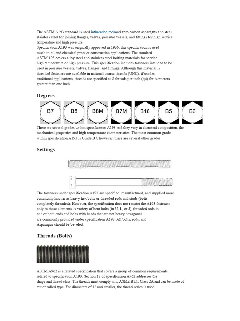 The ASTM A193 standard is used in | PDF | Screw | Steel