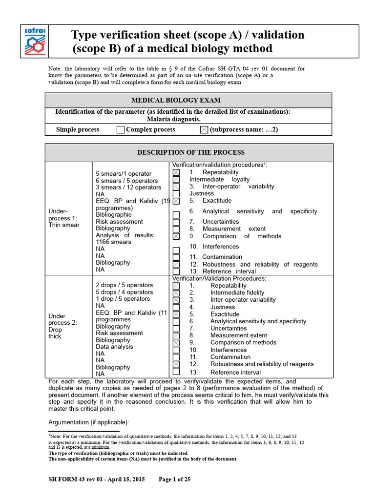 Medical Biology Method Validation Sheet | PDF | Verification And ...