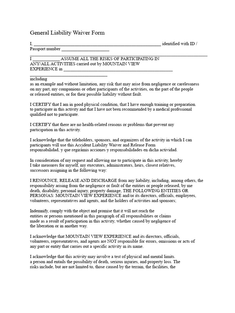 General Liability Waiver Form | PDF | Legal Liability | Negligence