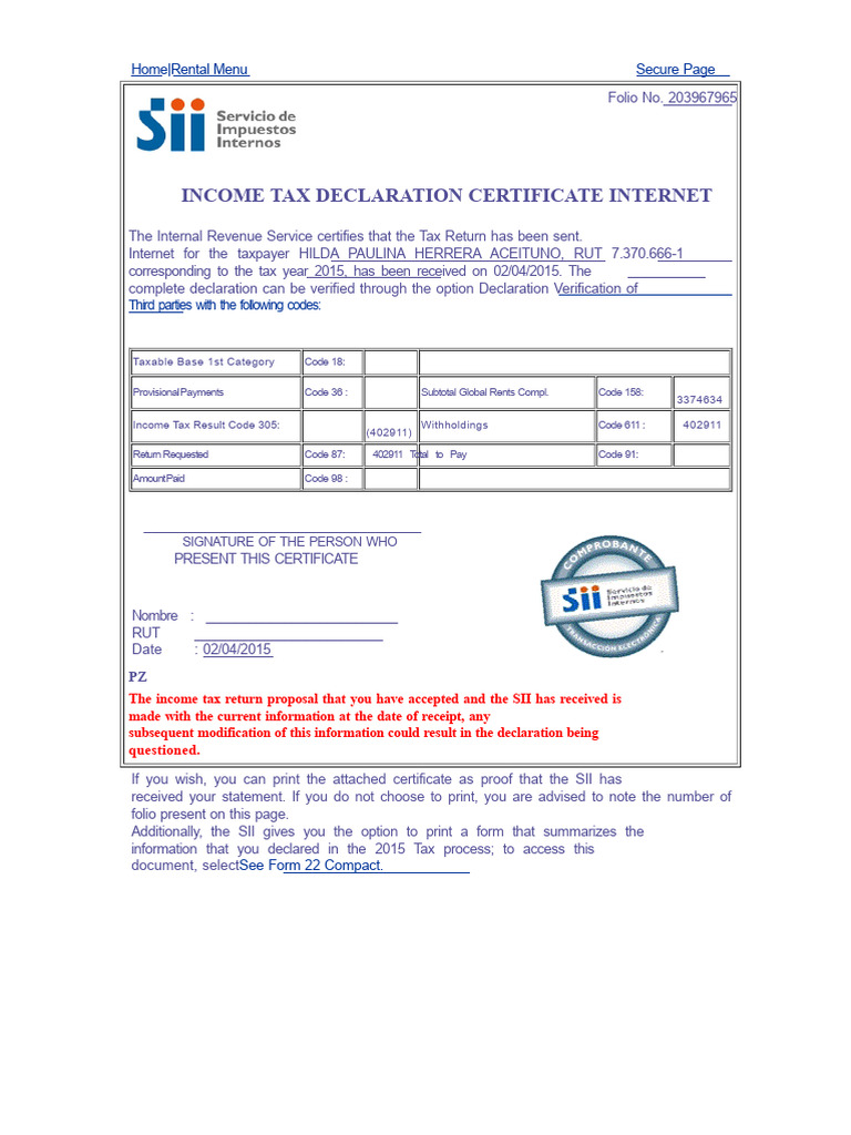 Income Tax Declaration Certificate Internet | PDF