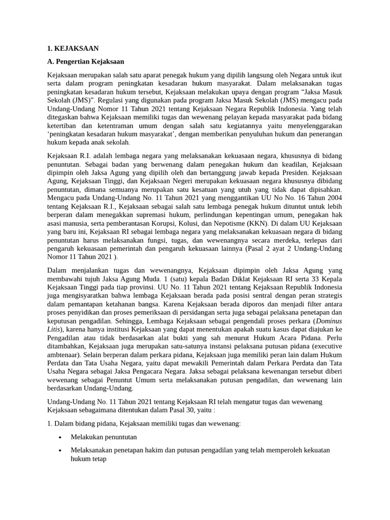 Kejaksaan A. Pengertian Kejaksaan: Dominus Litis | PDF