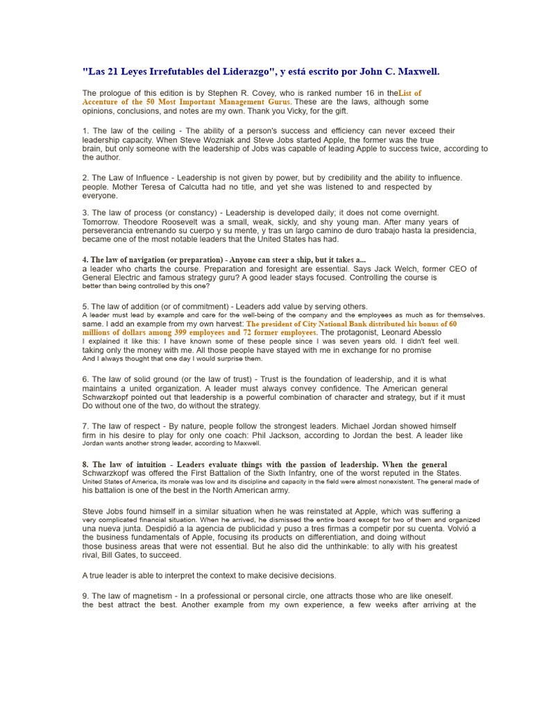 21 Irrefutable Laws of Leadership | PDF | Leadership
