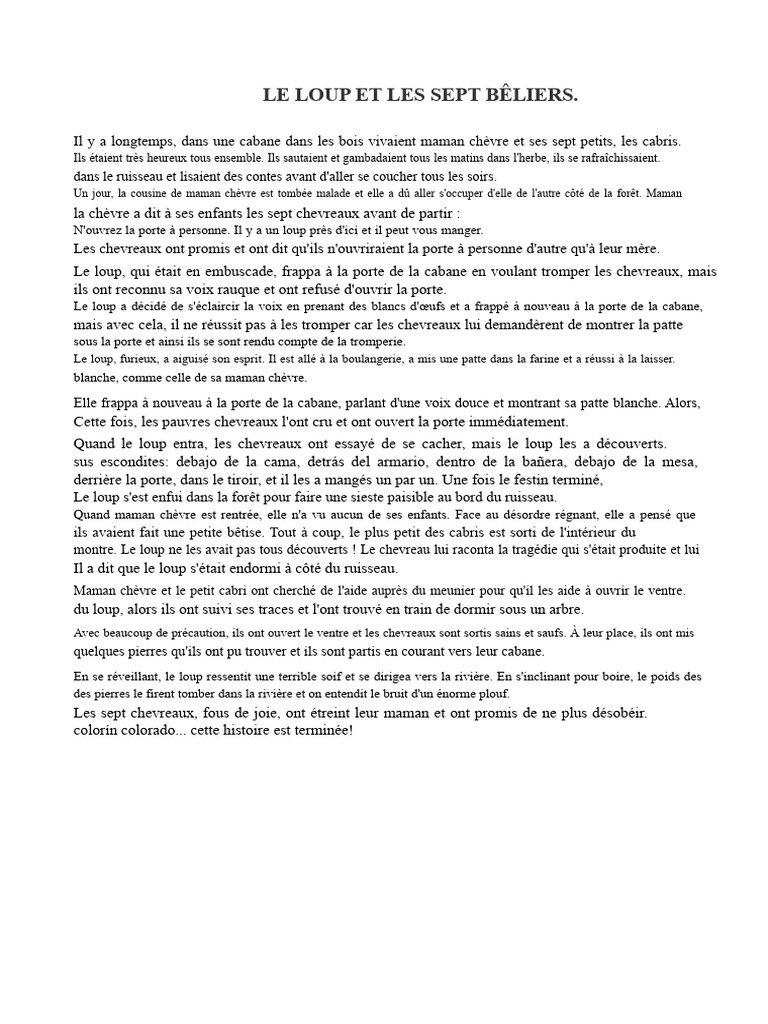 Le Loup et les Sept Chevreaux : Conte Classique | PDF