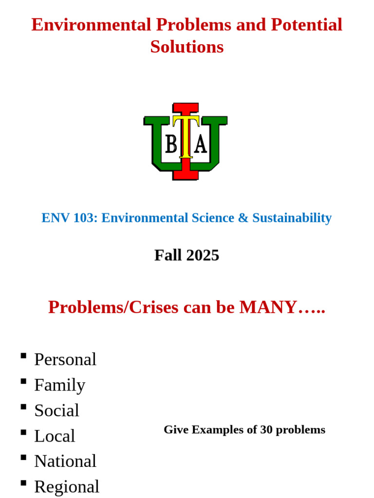 Lecture 6-7 Environmental Problems and Potential Solutions | PDF ...