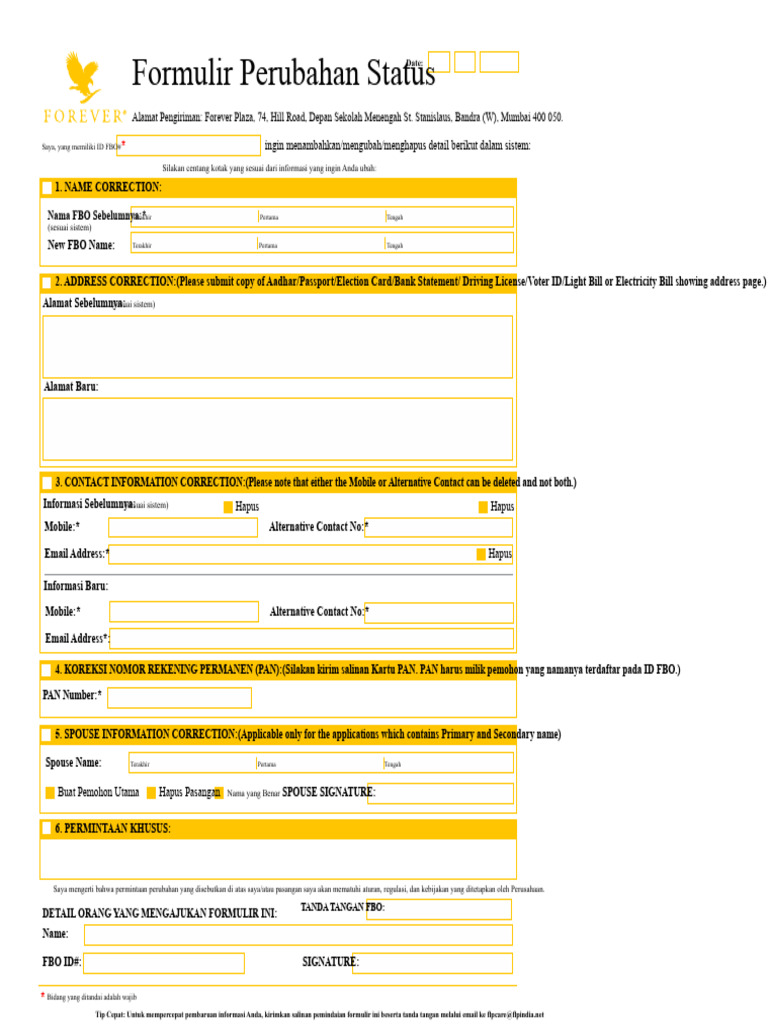 Formulir Perubahan Informasi FBO | PDF