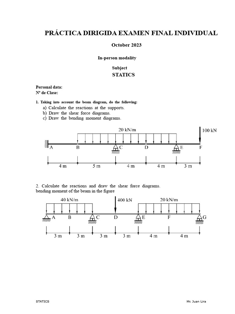 Statics Final Exam Practice Guide | PDF | Bending | Beam (Structure)