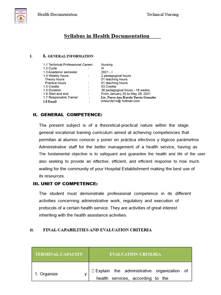 Health Documentation in Nursing Syllabus | PDF | Methodology ...